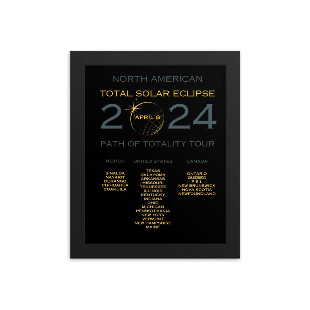 Framed Total Solar Eclipse Totality Tour Poster - Etsy