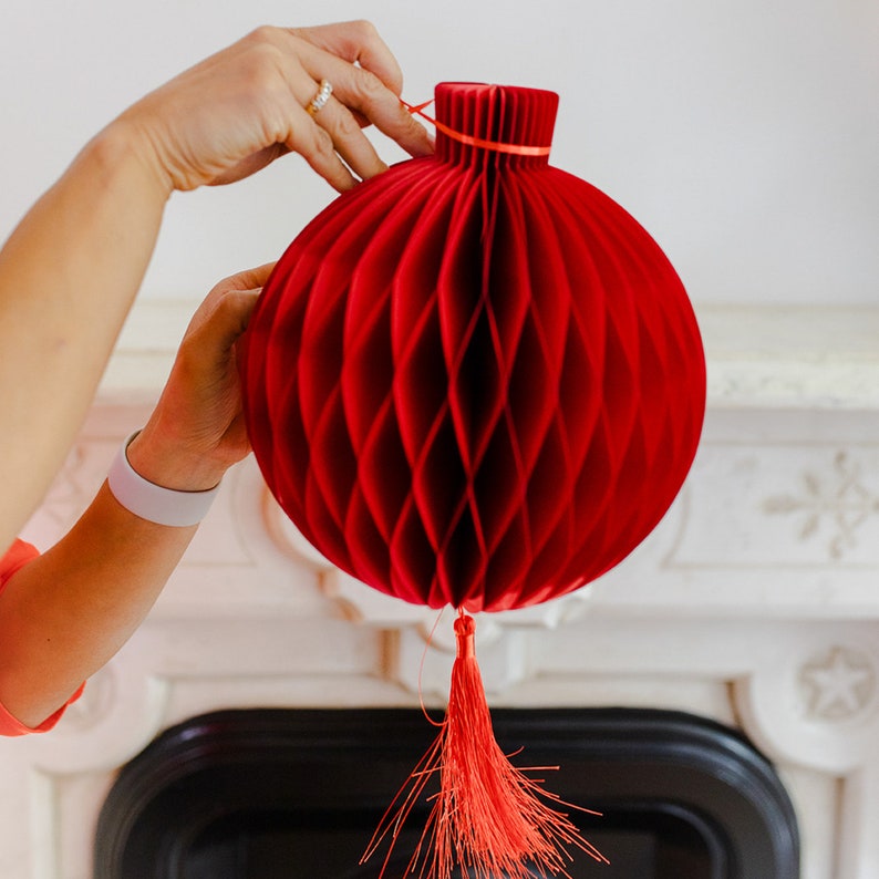 Lunar New Year Paper Red Lanterns (set of 3 -- Onion and Ball Shapes ...