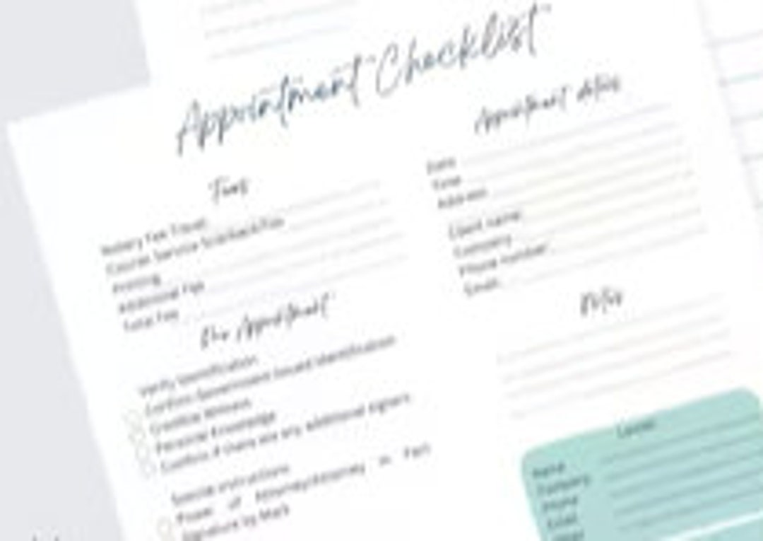 Notary Public Appointment Check List/ Loan Signing Agent Checklist - Etsy