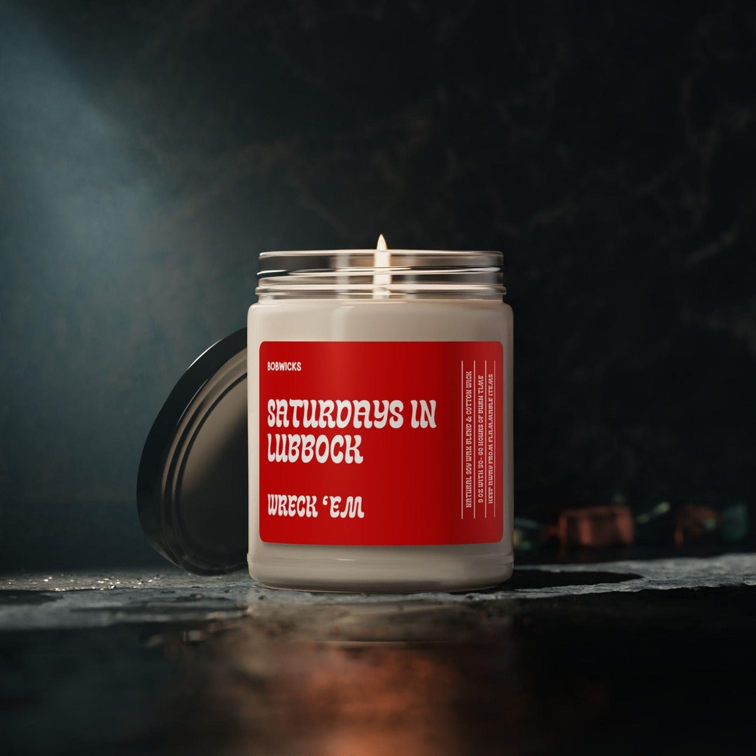 Saturdays in Lubbock Football Candle Scented Soy Wax 9 Oz With Red ...