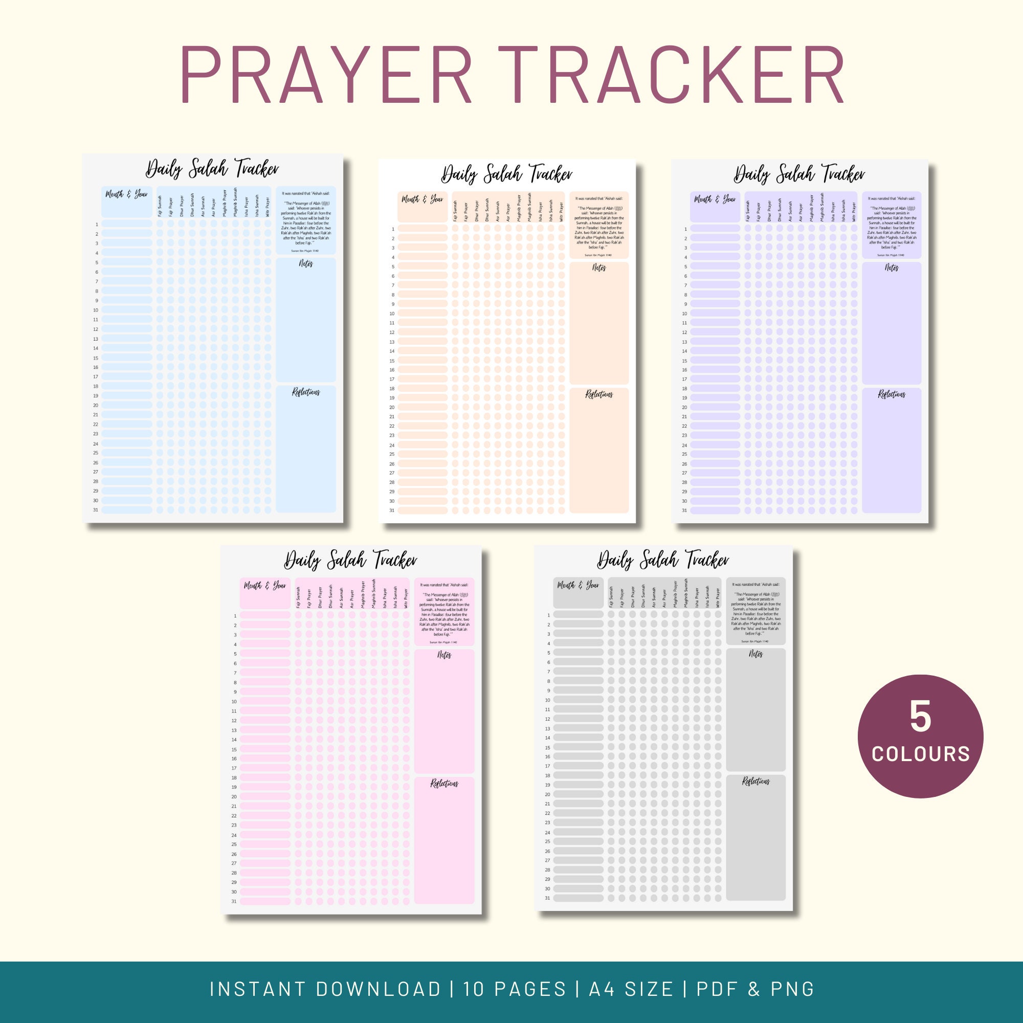 Salah Tracker Islamic Prayer Tracker Instant Download Printable ...
