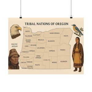 Matte Horizontal Poster, Map of Oregon Tribal Nations, Native American ...