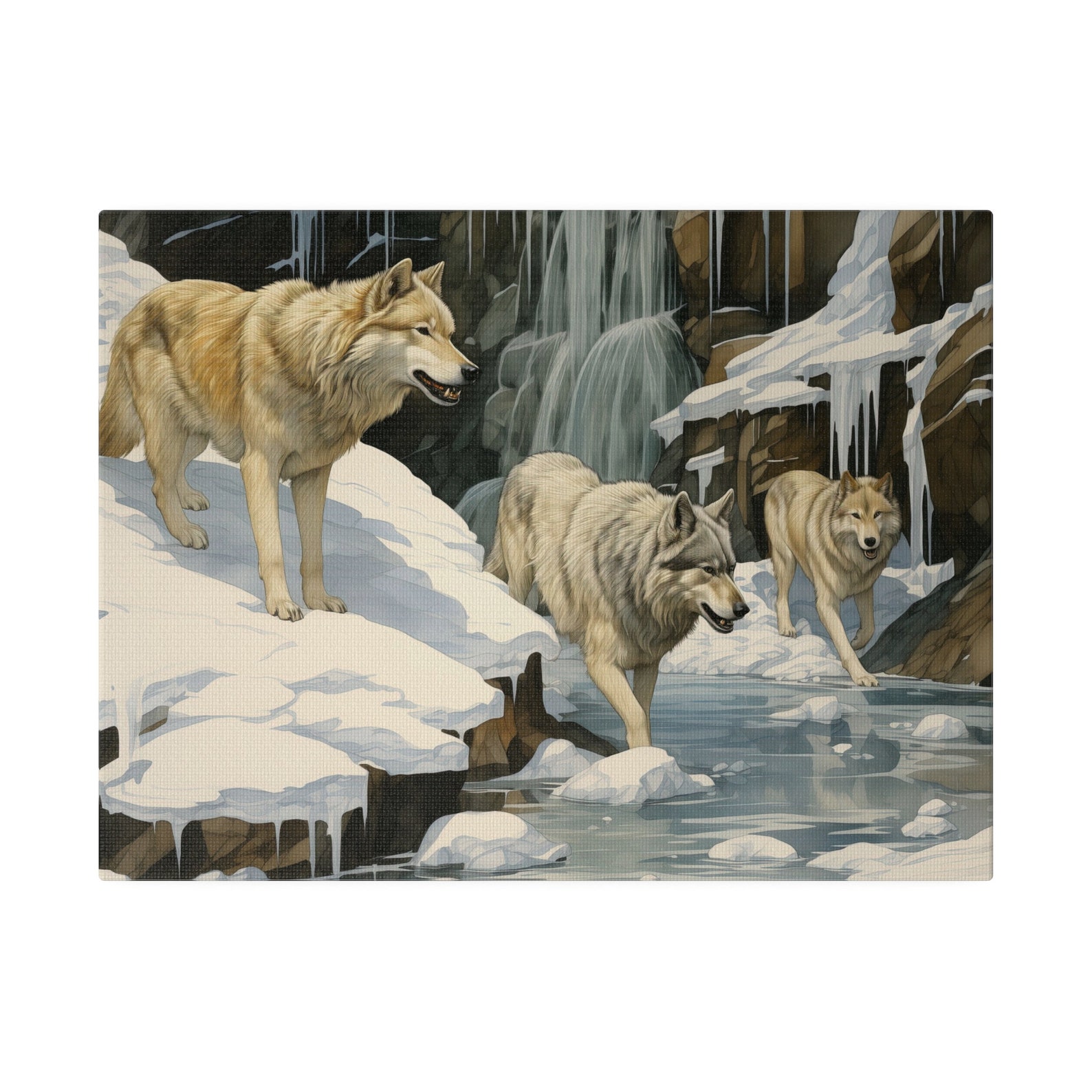 Wolf Pack Winter Scene Canvas Wall Art, Snowy Woodland Wolves, Wildlife ...