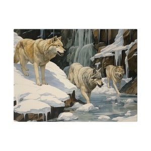 Wolf Pack Winter Scene Canvas Wall Art, Snowy Woodland Wolves, Wildlife ...
