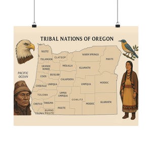 Matte Horizontal Poster, Map of Oregon Tribal Nations, Native American ...
