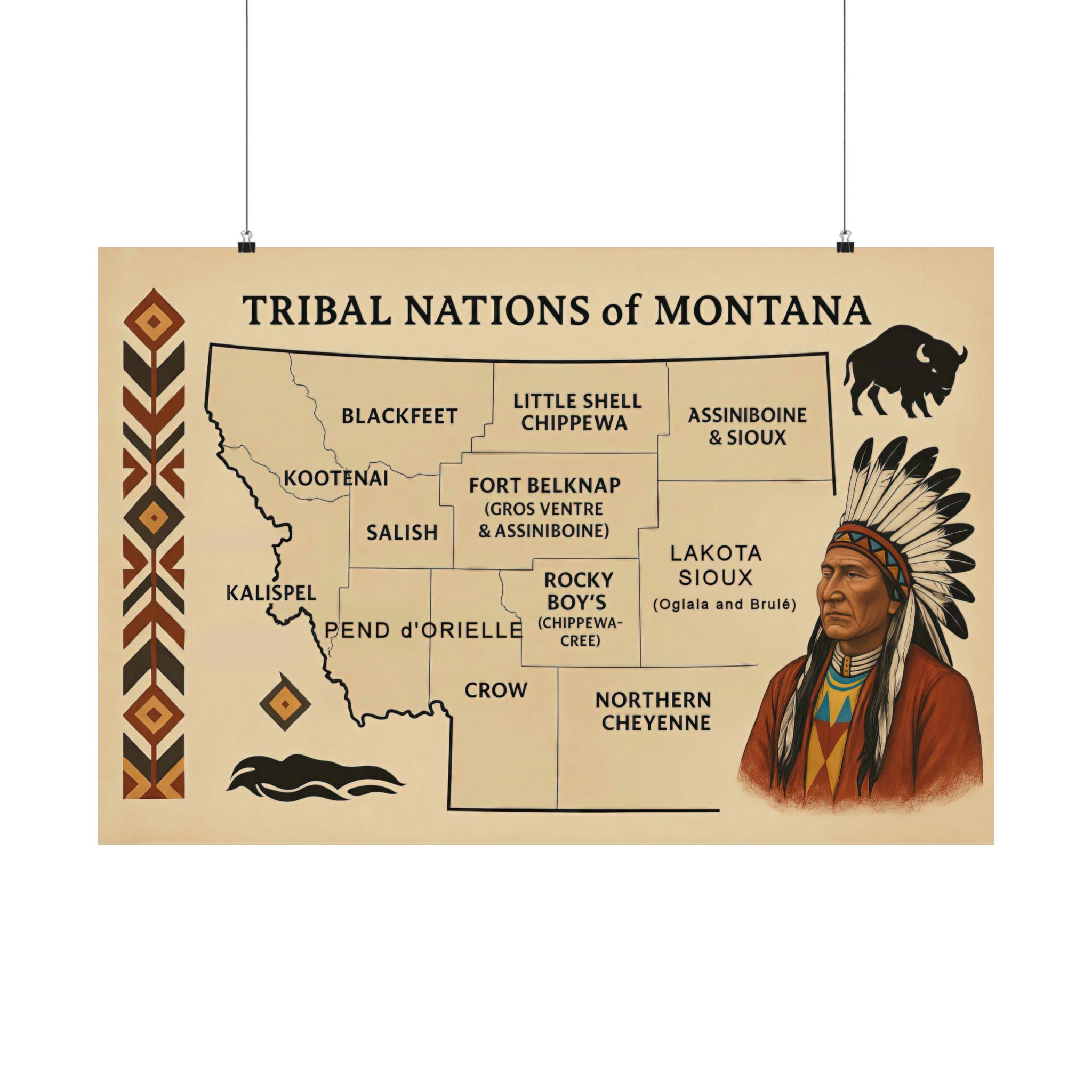 Montana Tribes Map Poster, Native American Art Print, Matte Wall Art ...