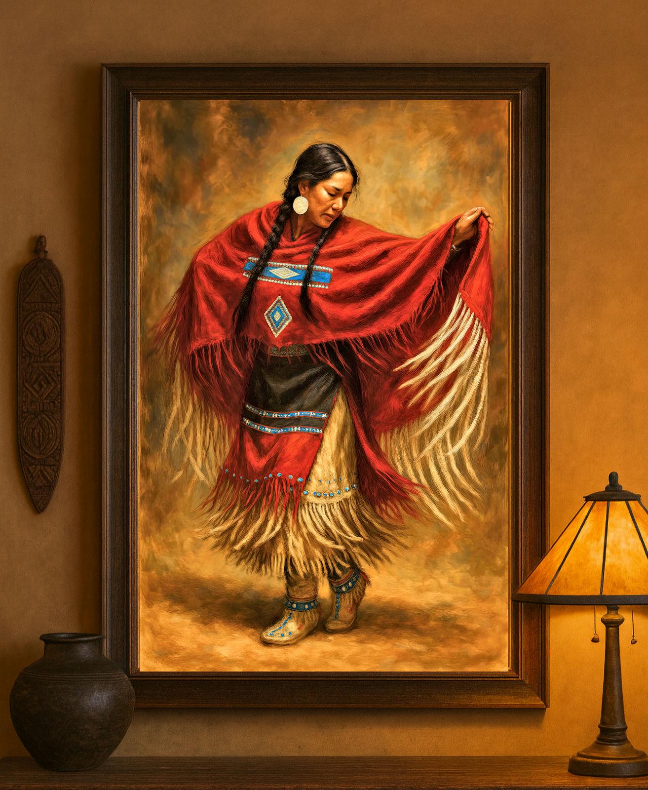 Native American Shawl Dancer Art: Red Canvas Print, Indigenous Heritage ...