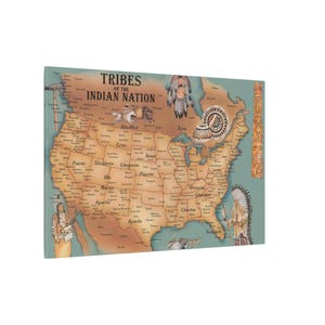 Tribes of the Indian Nations Map, Native American Indigenous Wall Decor ...