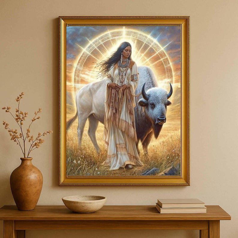 White Buffalo Calf Woman Golden Hour Canvas Wall Art, Sacred White ...