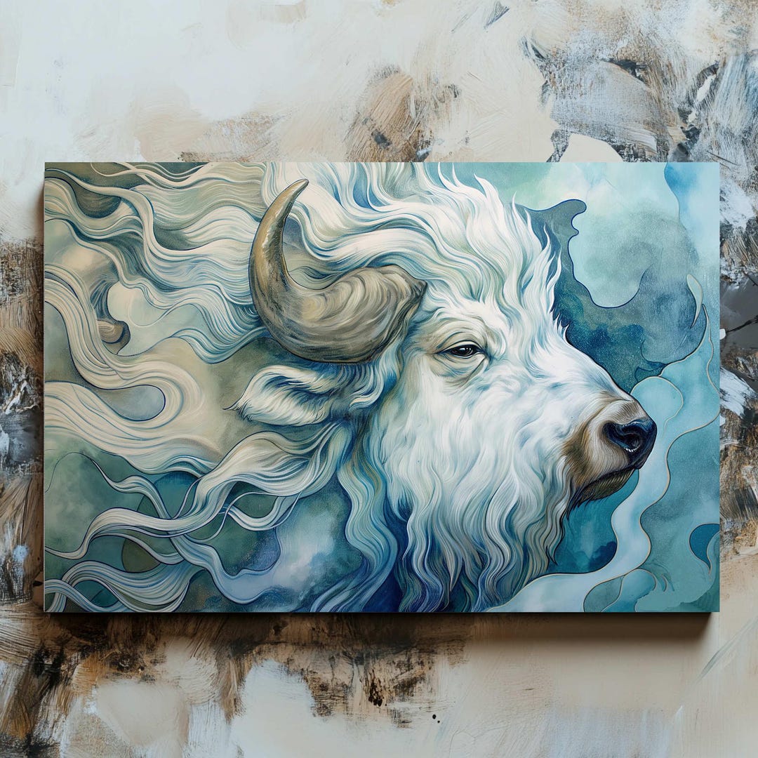 Abstract White Buffalo Oil Painting Canvas Art Print, 6 Sizes - Etsy