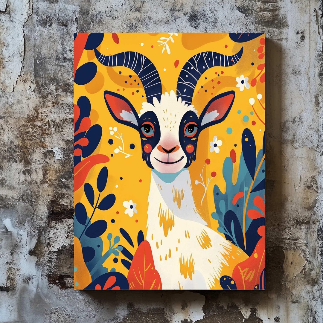 Colorful Goat Wall Art, Bright Farmhouse Animal Decor for Kid's Room or ...