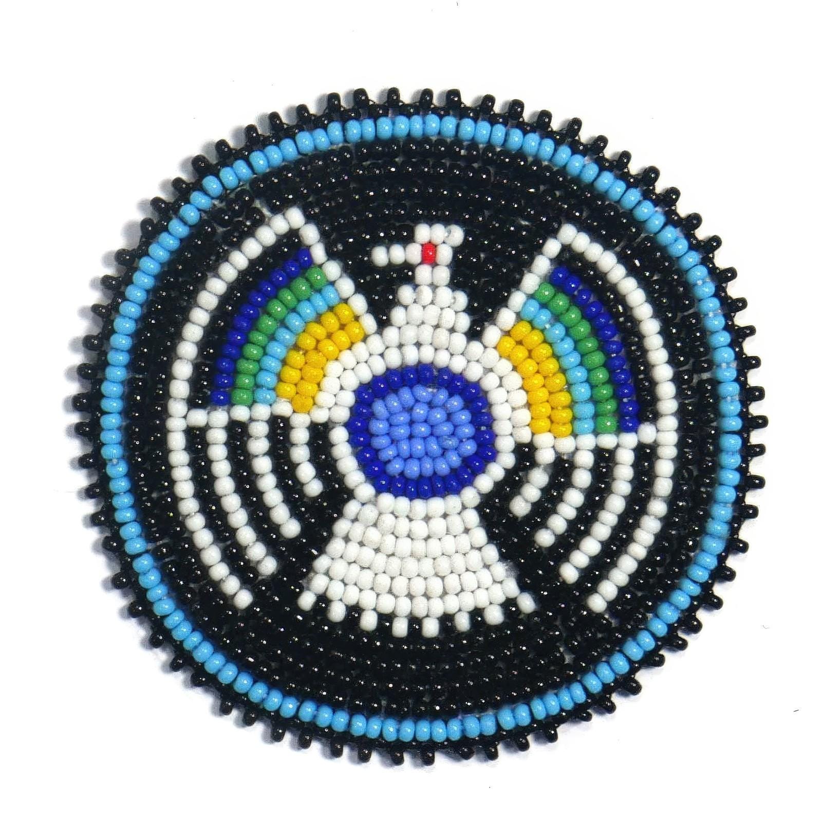 2.5 Inch Thunderbird Seed Beaded Rosette, Sew on Applique, Bead Patch ...