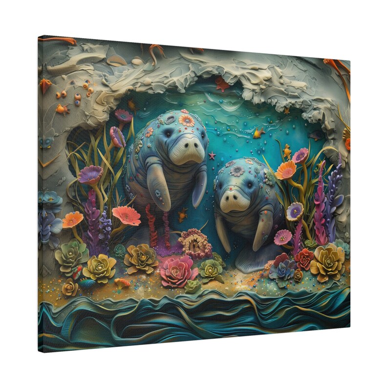 Manatee Wall Art, Colorful Underwater Decor, Ocean Theme Marine Life ...
