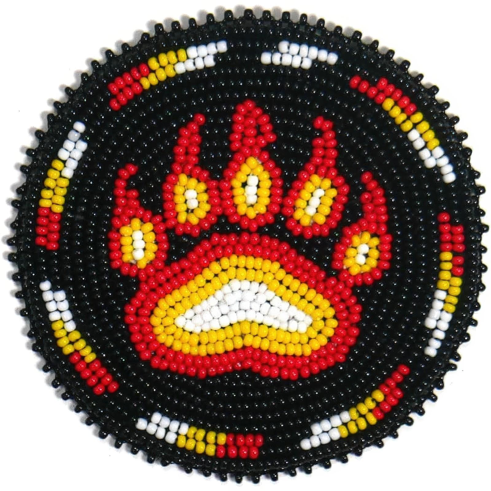 2.5 Inch Orange Fire Bear Paw Seed Bead Black Rosette, Pow Wow Regalia ...