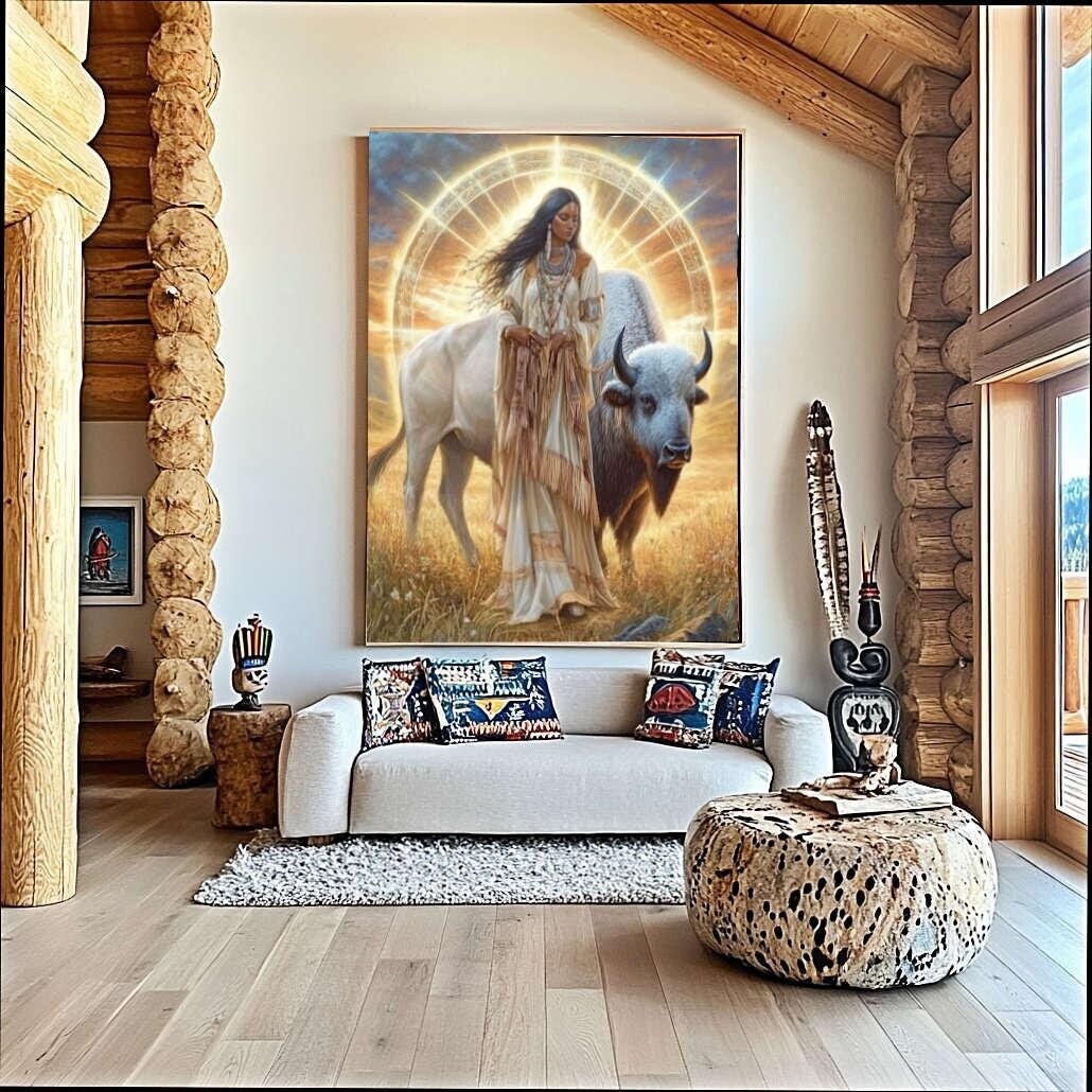White Buffalo Calf Woman Golden Hour Canvas Wall Art, Sacred White ...