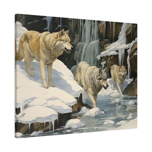 Wolf Pack Winter Scene Canvas Wall Art, Snowy Woodland Wolves, Wildlife ...