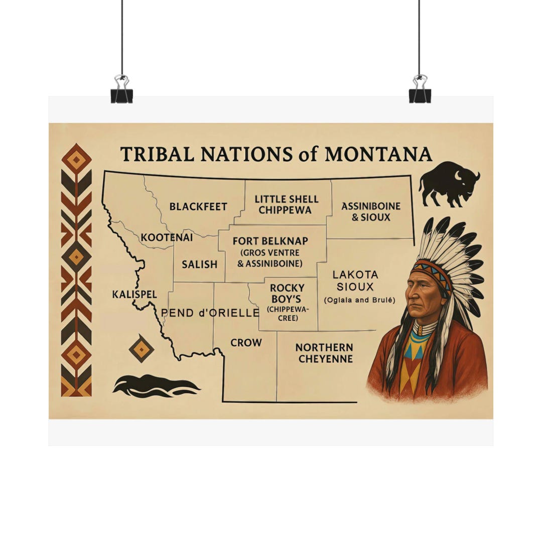 Montana Tribes Map Poster, Native American Art Print, Matte Wall Art ...
