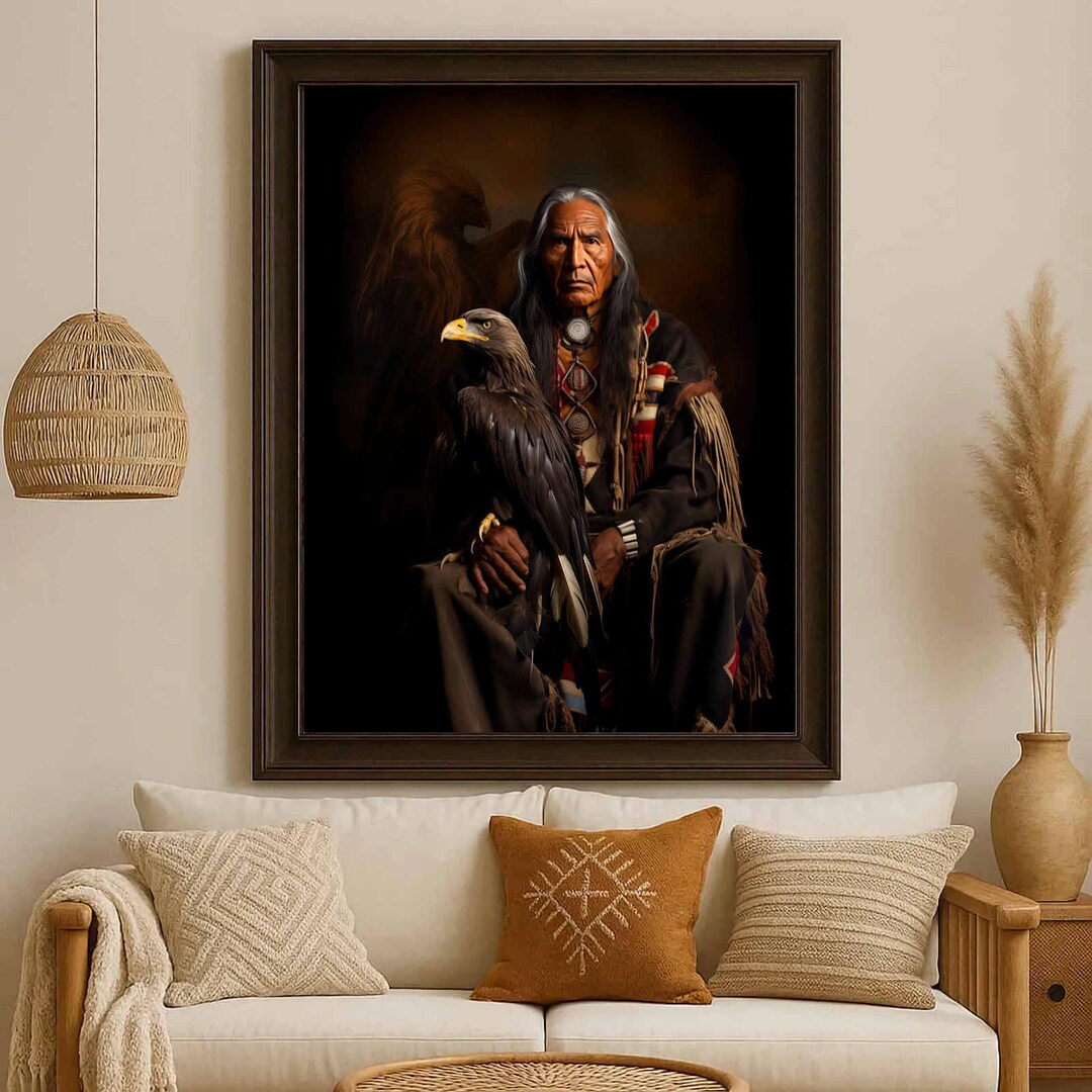 Wall Art, Native American Elder With Eagle, Spirituality, Canvas Print ...