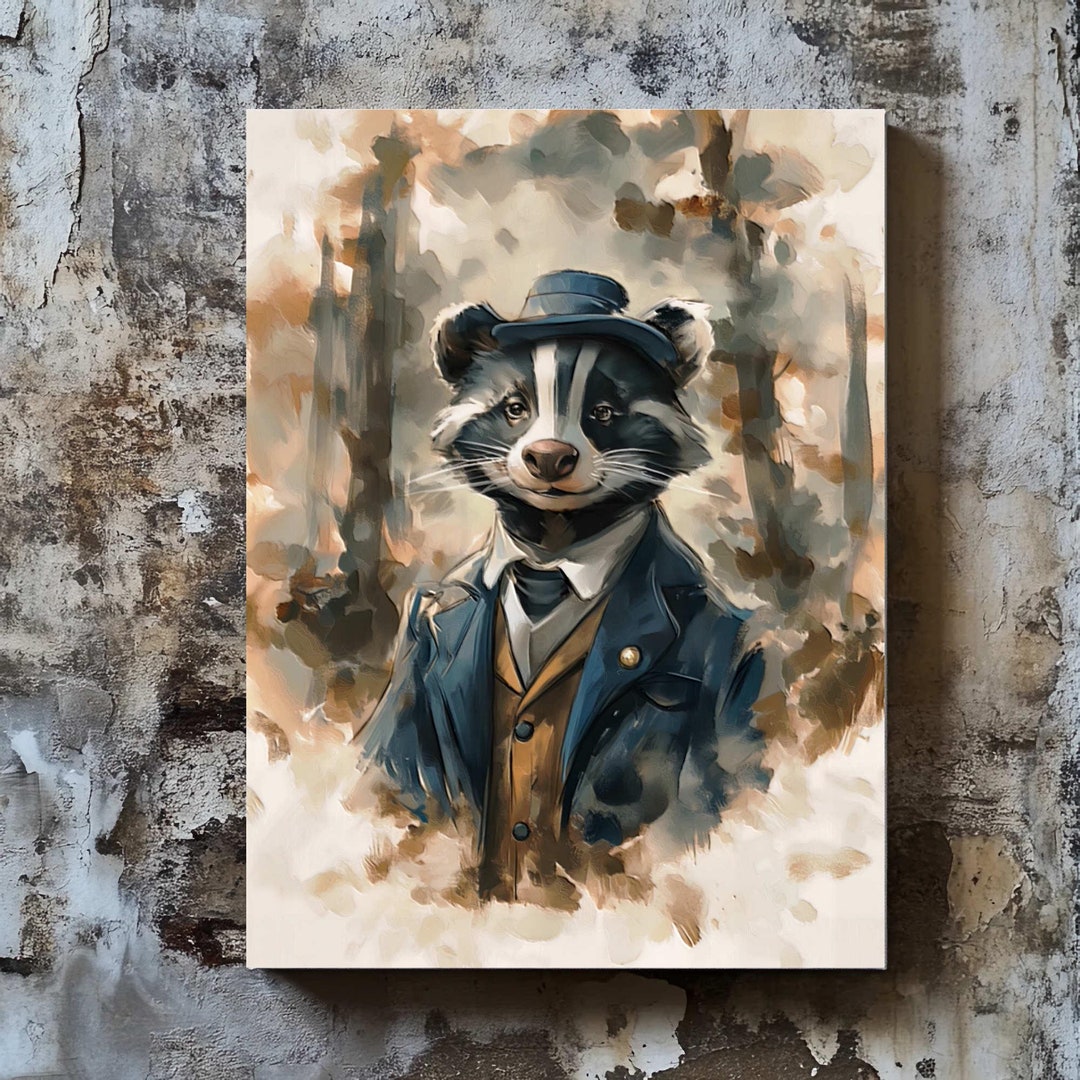 Woodland Badger in Hat and Suit Canvas Art Print, Nature Artwork, 6 ...