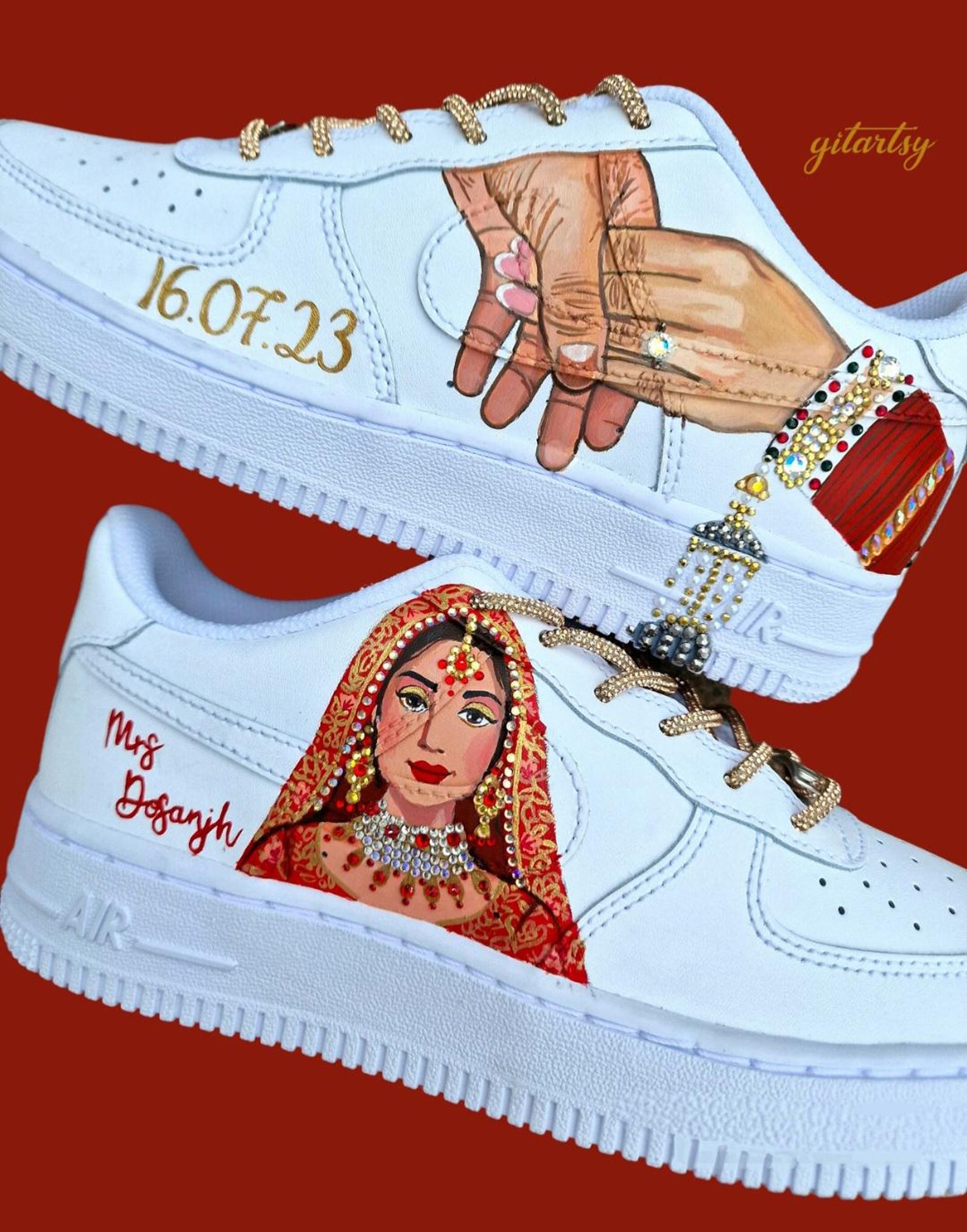 Custom Hand-painted Bridal AF1 Shoes for Indian Bride | Personalized ...