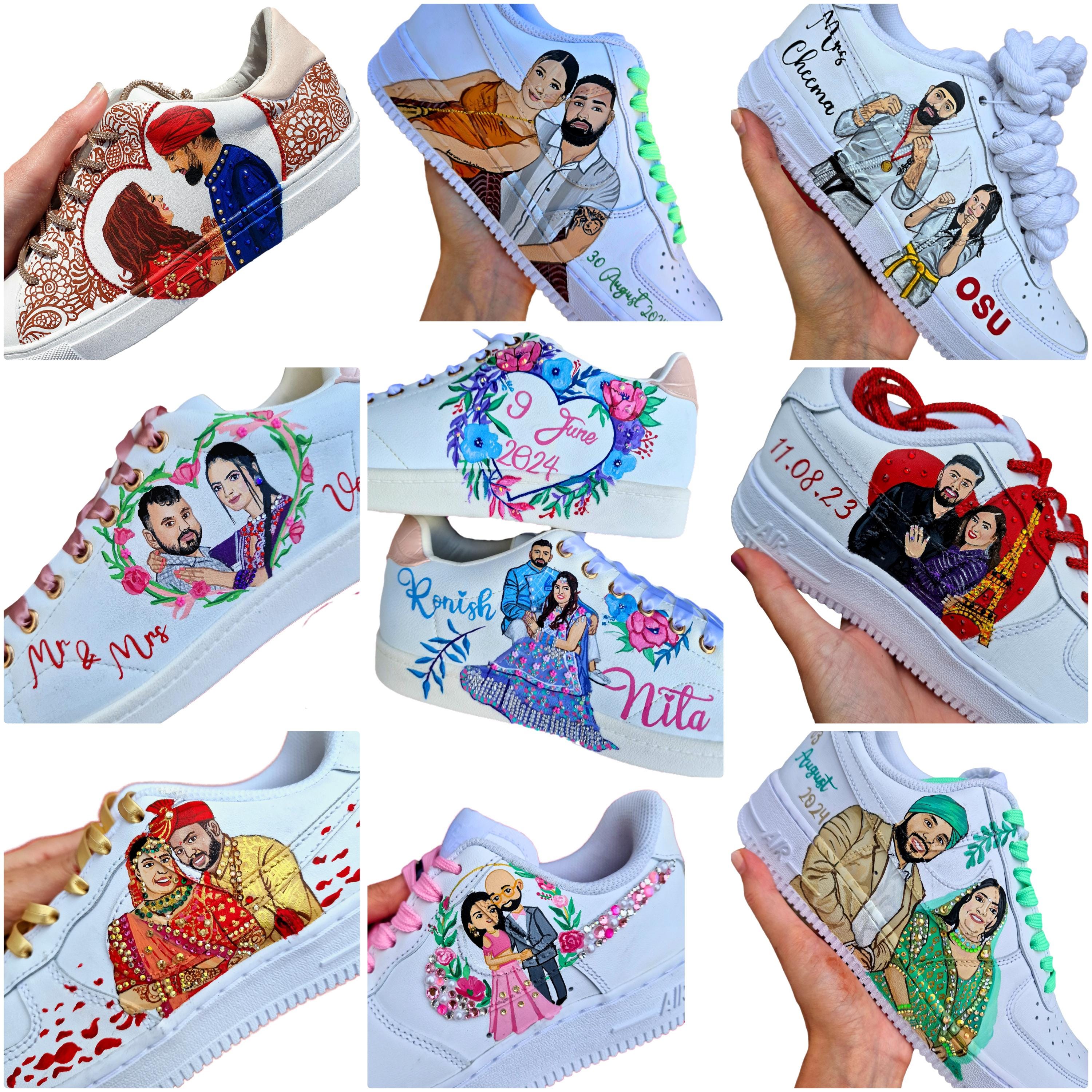 Custom Hand-painted Bridal AF1 Shoes | Personalized Wedding Portrait ...