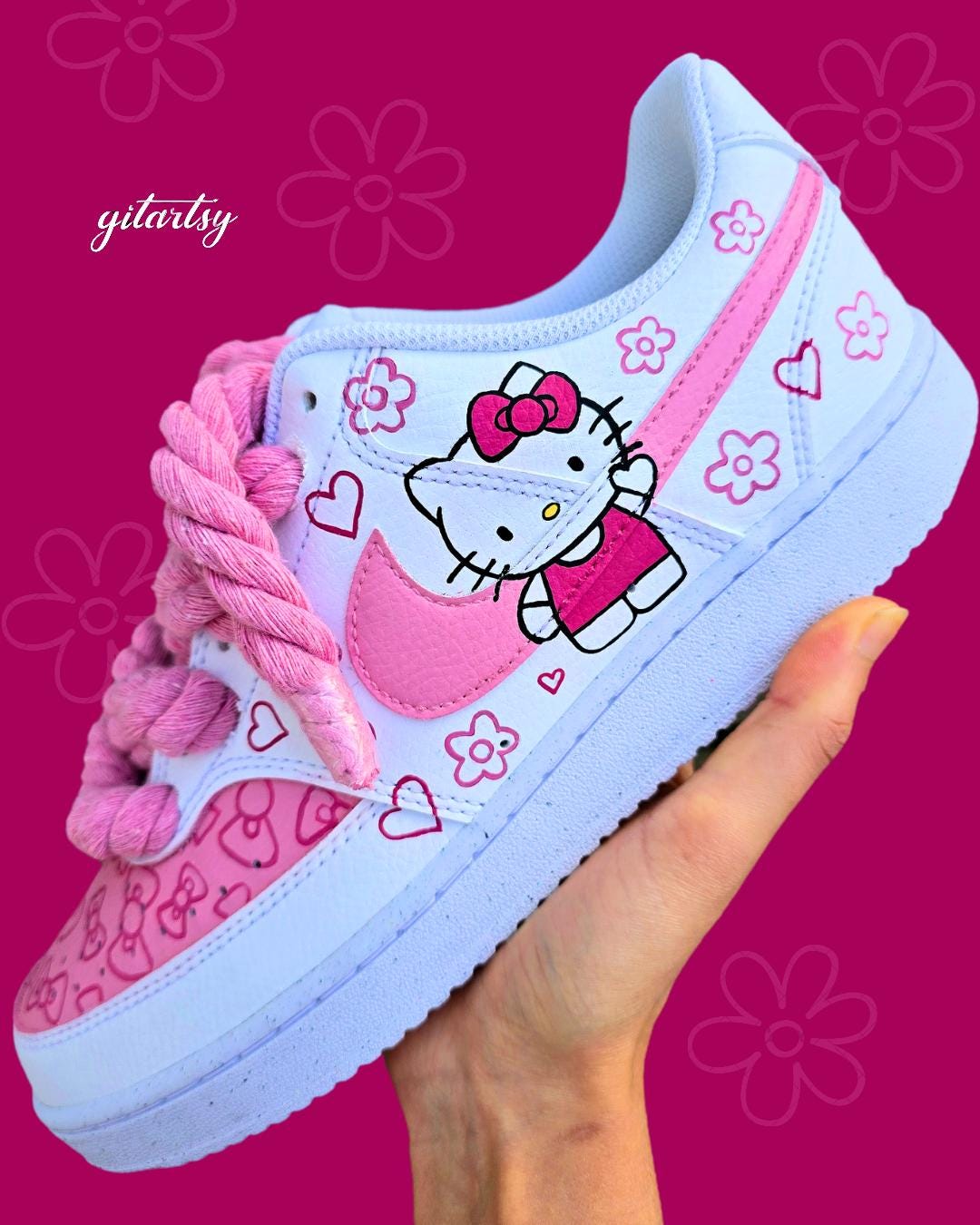 Hand Painted Custom Hello Kitty Nike AF1 Sneakers for Girls | Kids ...