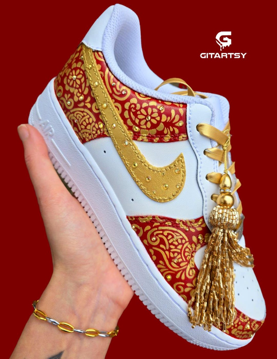 Custom Hand-painted Bridal AF1 Shoes for Indian Bride | Personalized ...