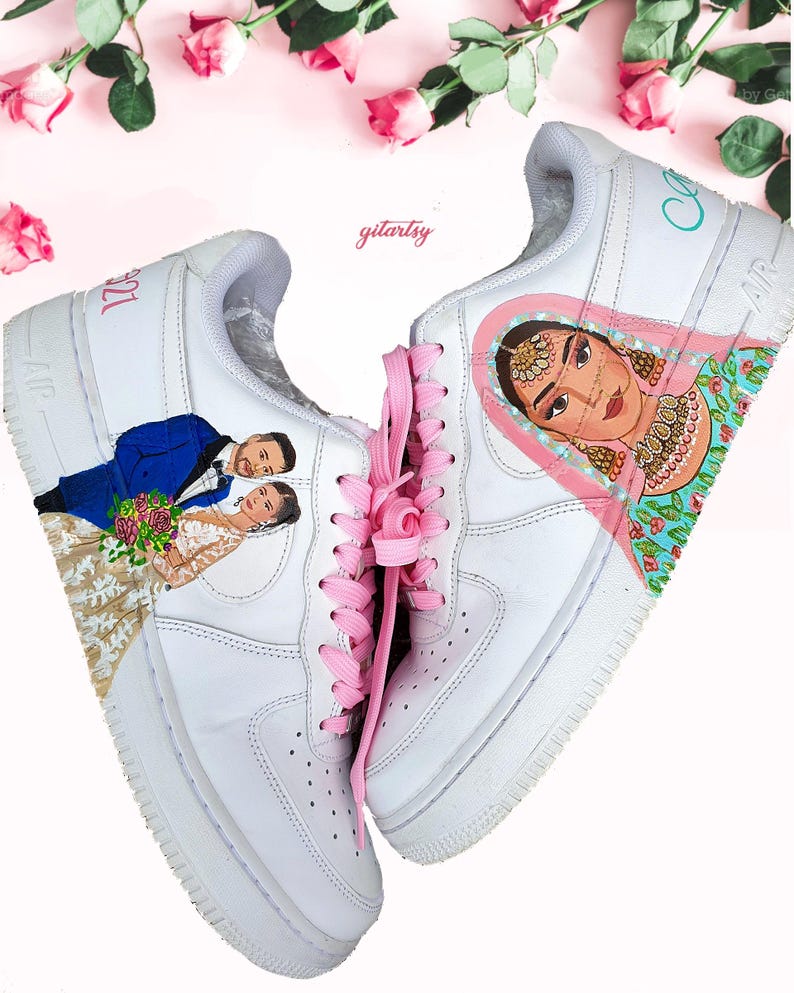 Custom Bridal AF1 Shoes | Hand-painted Realistic Wedding Couple ...