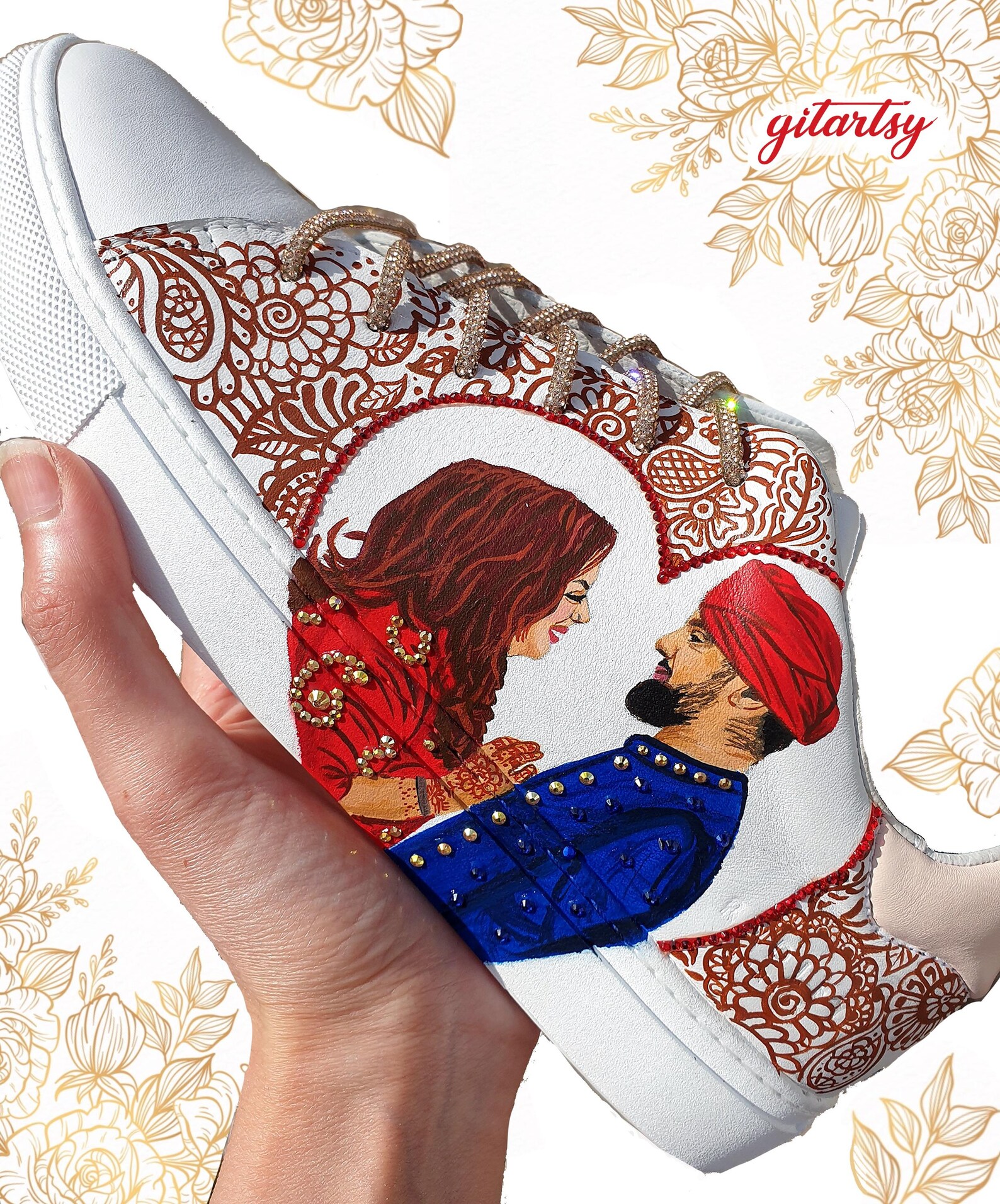 Custom Hand-painted Bridal AF1 Shoes | Personalized Wedding Portrait ...