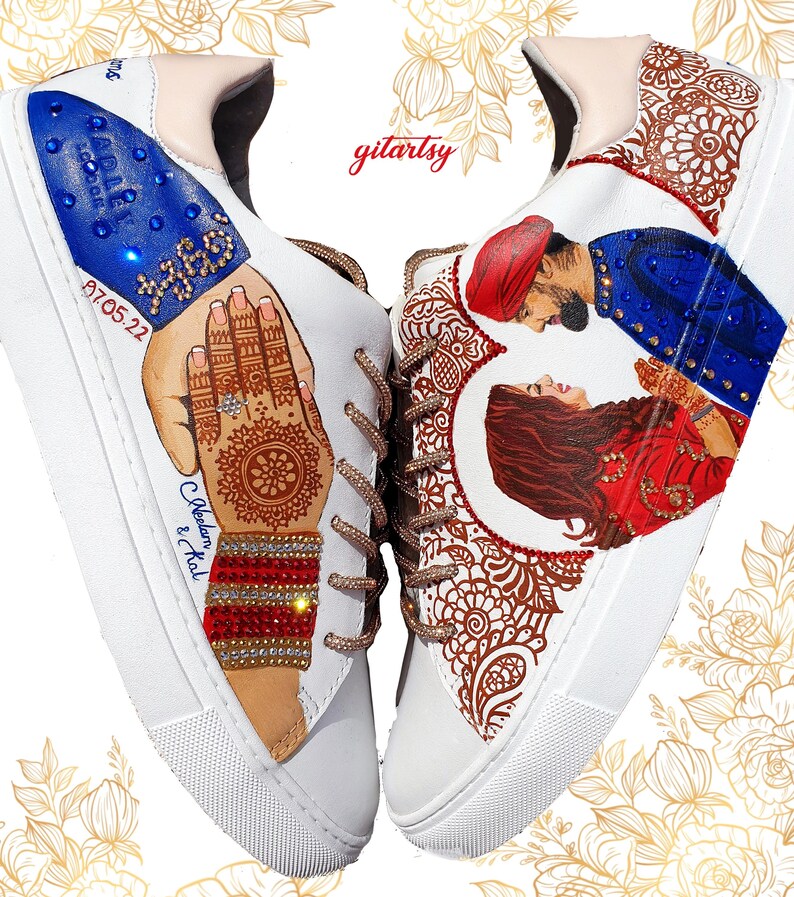 Custom Hand-painted Bridal AF1 Shoes | Personalized Wedding Portrait ...