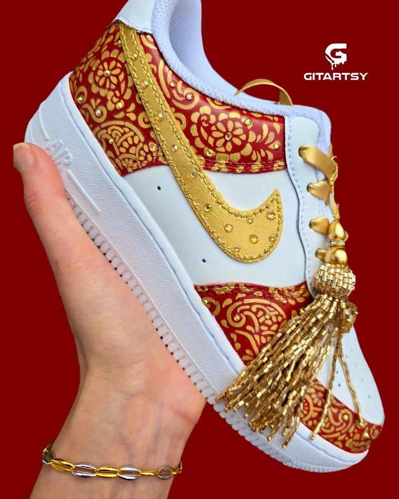 Custom Hand-painted Bridal AF1 Shoes for Indian Bride | Personalized ...