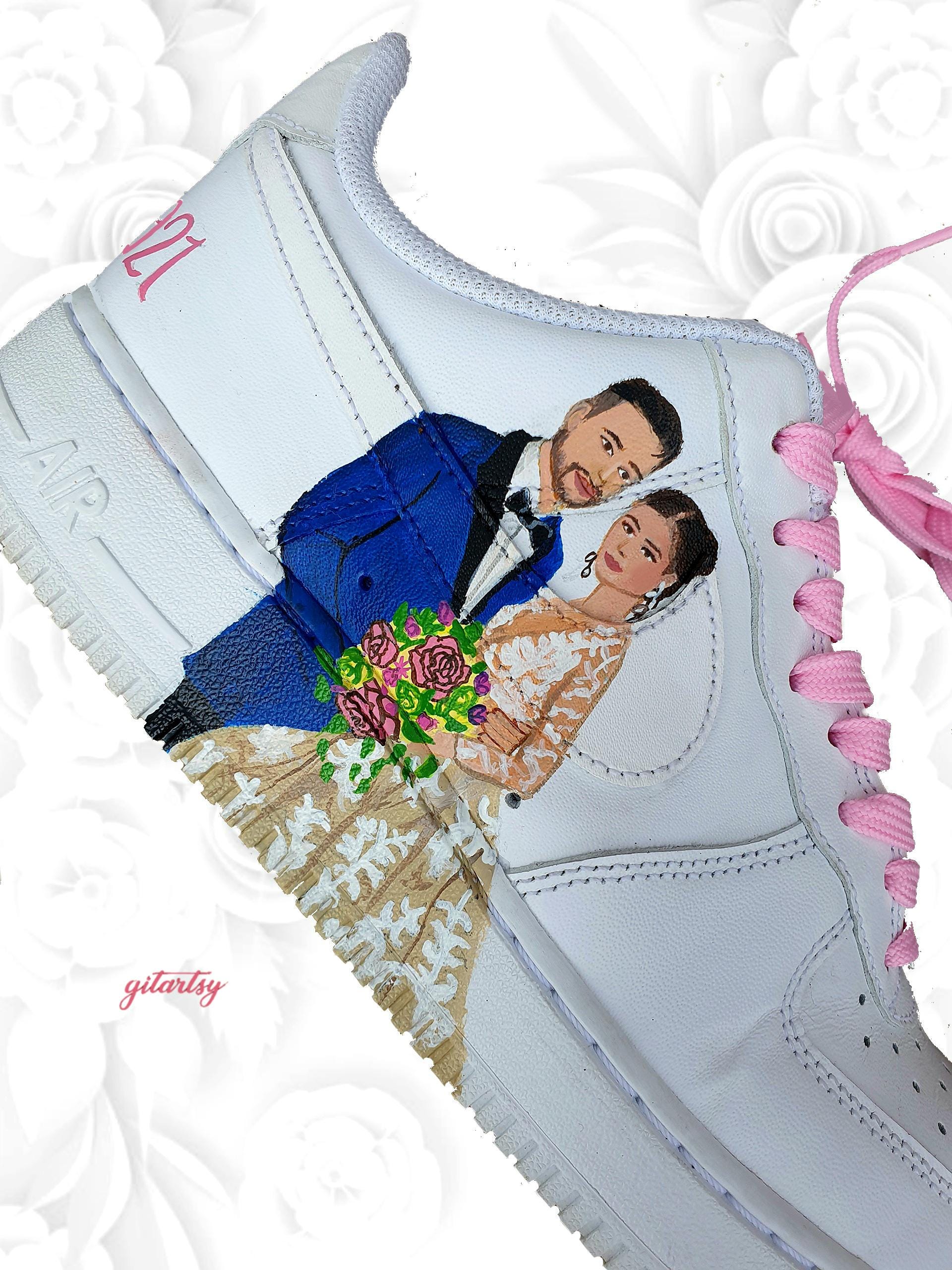 Custom Bridal AF1 Shoes | Hand-painted Realistic Wedding Couple ...