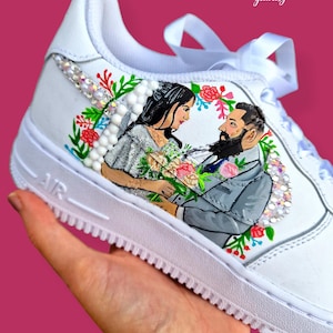 Custom Bridal AF1 Sneakers Hand-painted Wedding Portrait Shoes ...