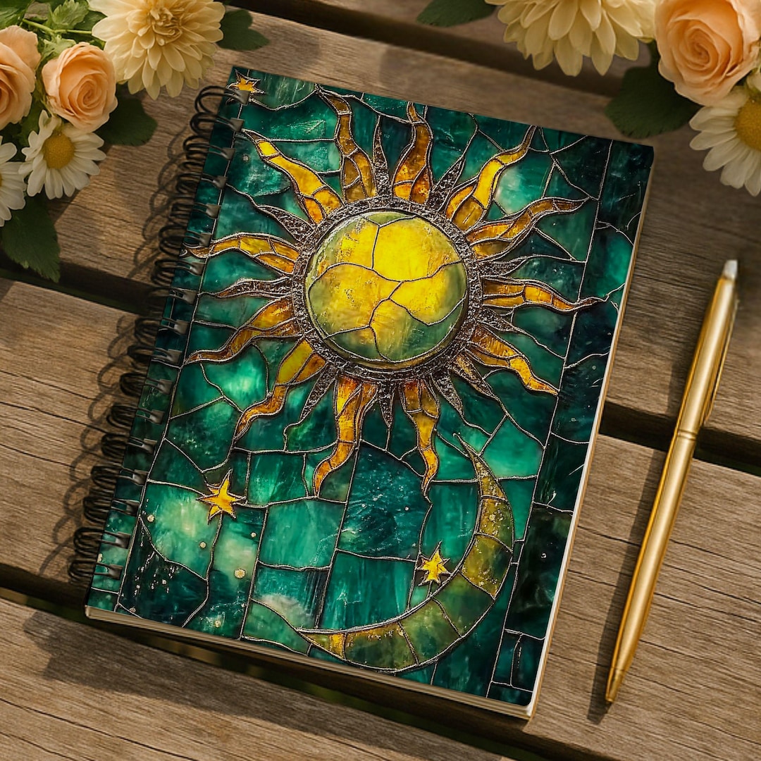 Stained Glass Sun and Moon Spiral Notebook | Lined Ruled Journal - Etsy