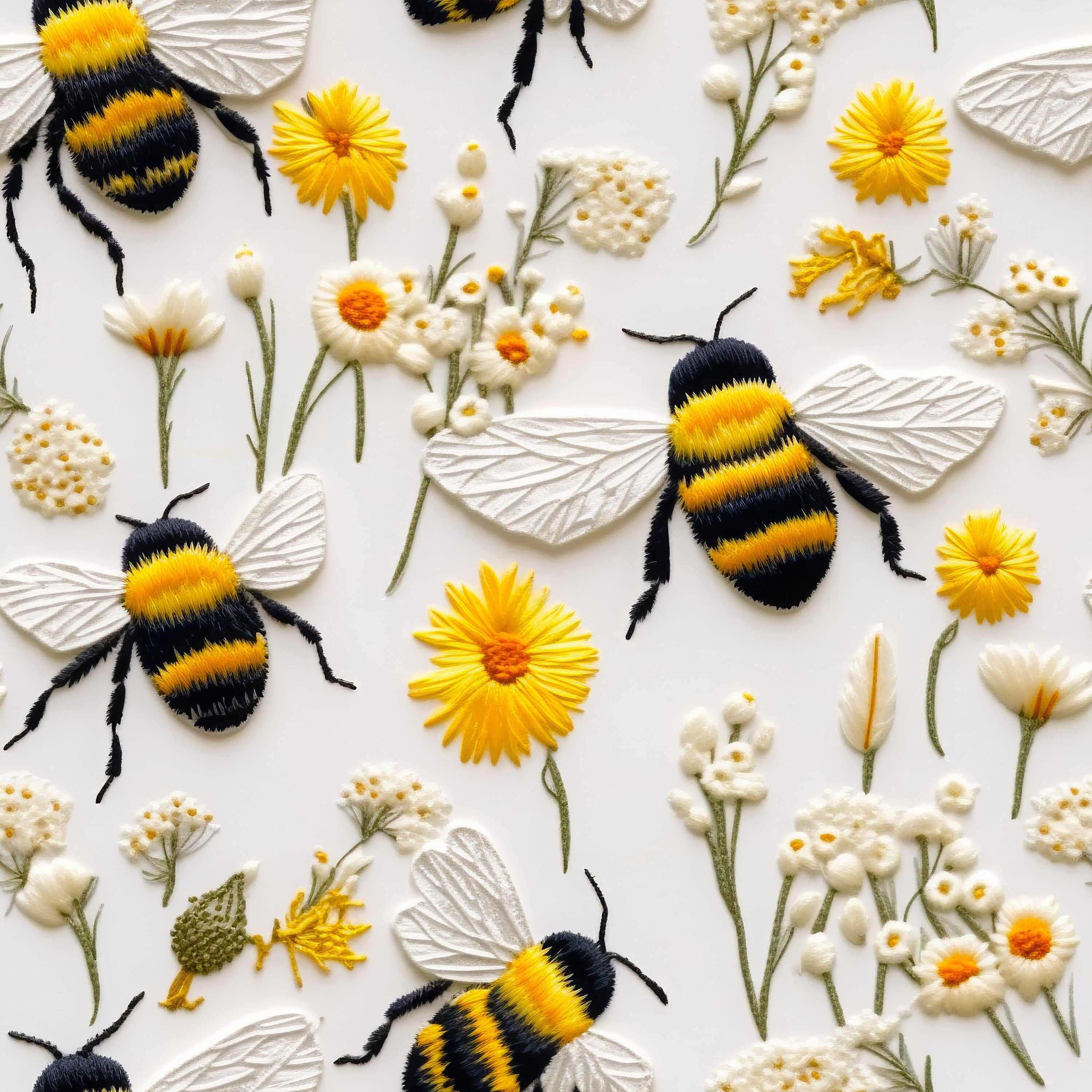 5x Floral Bumblebee Embroidery Seamless File 3D Spring Bees Digital ...