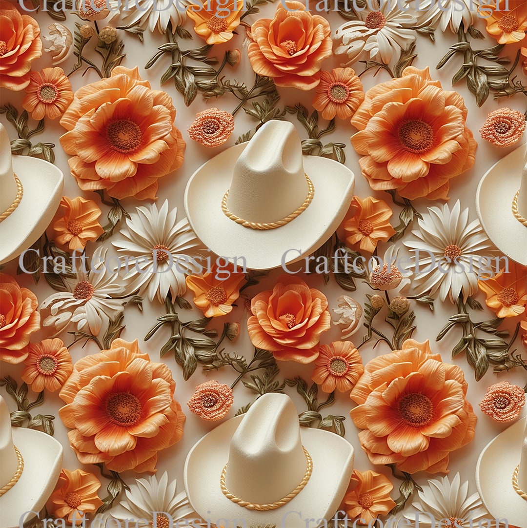 Western Floral Cowgirl Seamless | Floral Cowboy Hat Western Boho ...