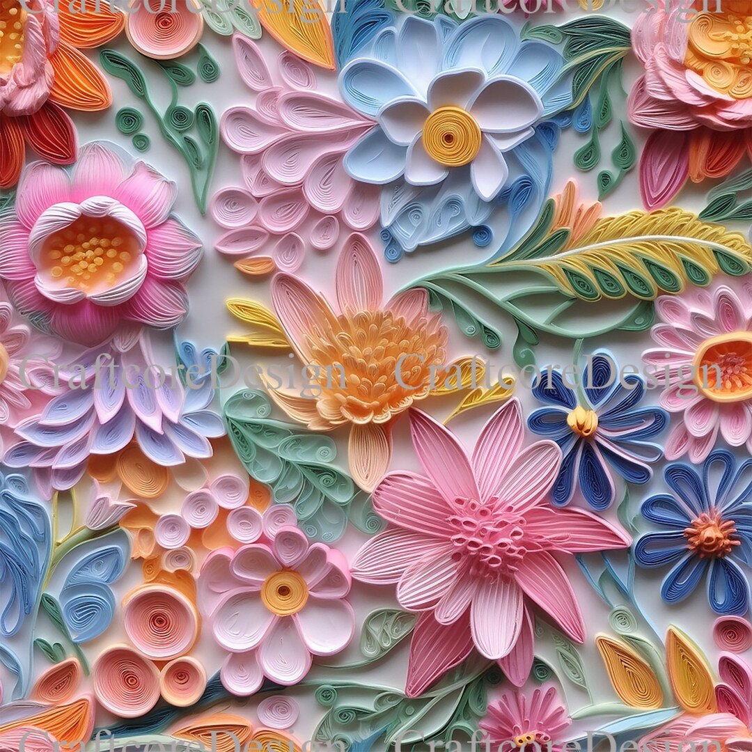 Colorful Floral Embroidery Seamless File Spring Flowers Digital Paper
