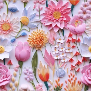 4 X Colorful Floral Embroidery Seamless File | Spring Flowers Digital ...