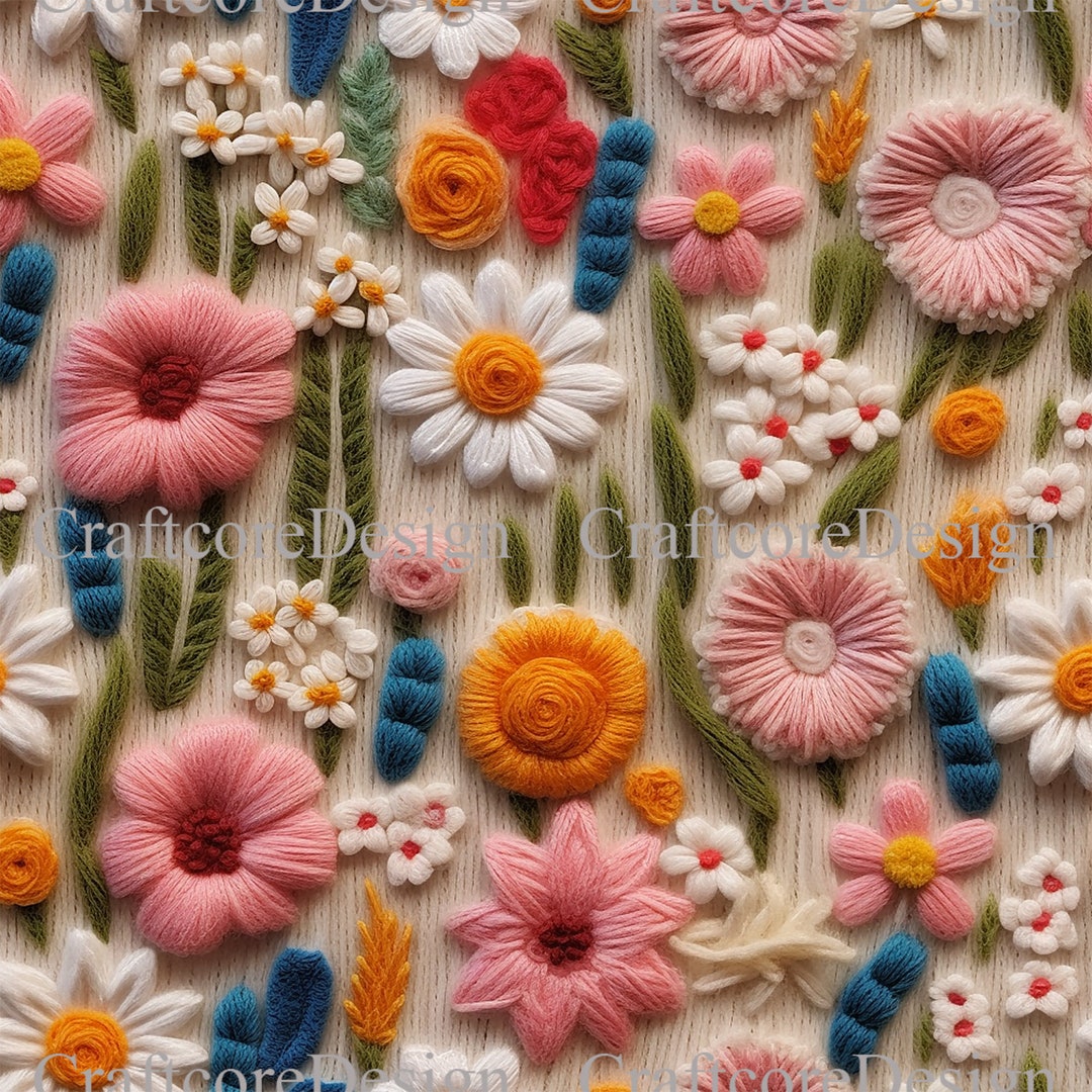 3D Floral Embroidery Seamless File | Knit Spring Flowers Digital Paper ...
