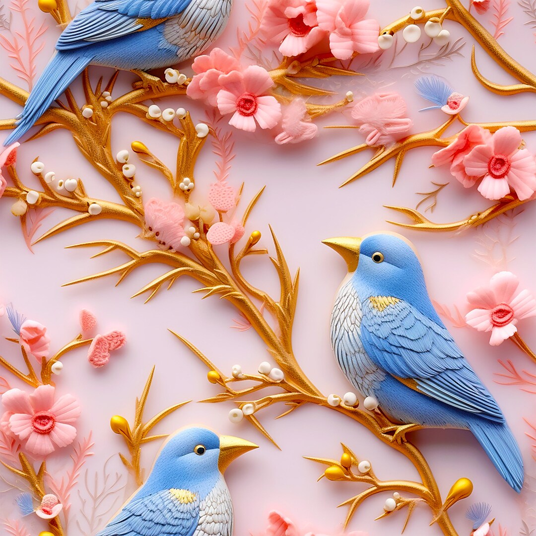 Blue Bird Seamless File | Faux Embroidered Blue Birds Digital Paper ...