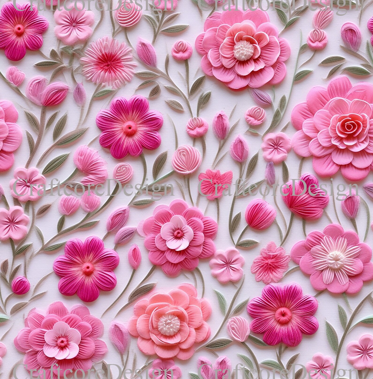 4x Pink Floral 3D Seamless File | 3D Pink Flowers Digital Paper | Cute ...
