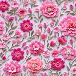 4x Pink Floral 3D Seamless File | 3D Pink Flowers Digital Paper | Cute ...