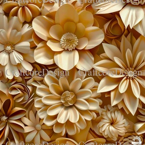 Beige Floral 3D Boho Seamless File | 3D Boho Flowers Digital Paper ...