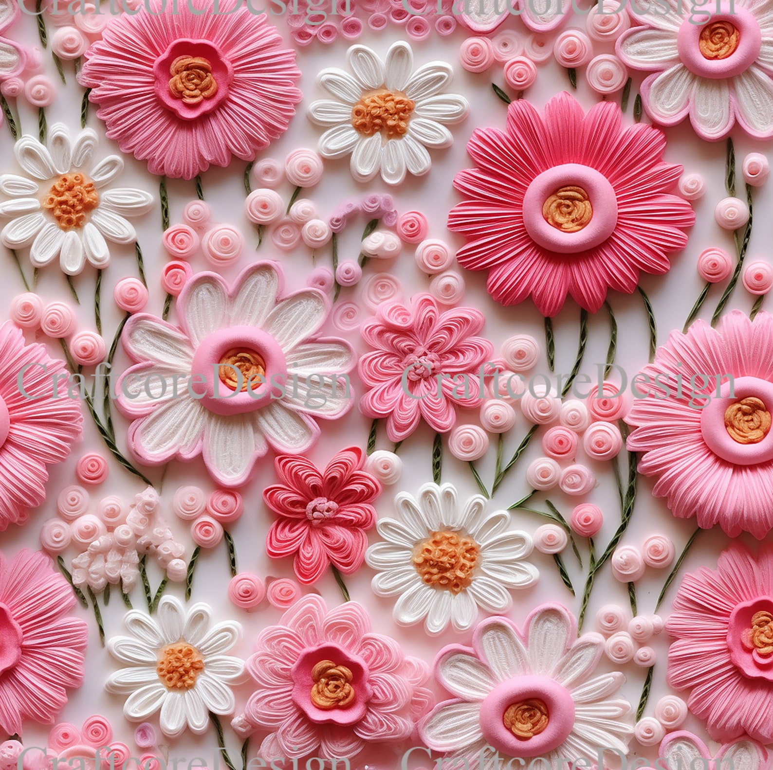 4x Pink Floral 3D Seamless File | 3D Pink Flowers Digital Paper | Cute ...