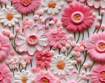 3D Floral Embroidery Seamless File | Knit Spring Flowers Digital Paper ...