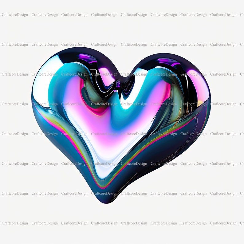 5 X Mylar Hearts PNG File Metallic Heart Digital Paper Cute Shiny ...