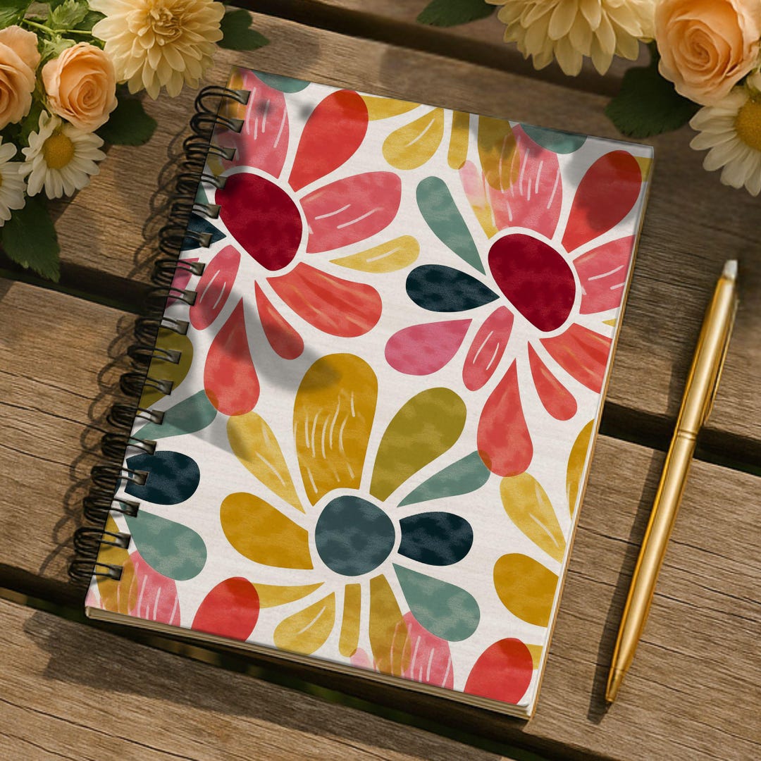 Retro Floral Spiral Notebook | Groovy Flower Ruled Lined Journal - Etsy