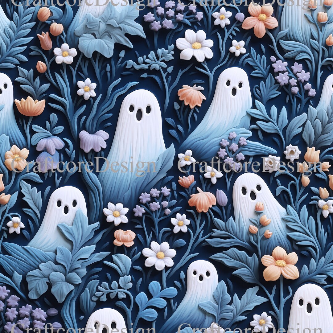 Vintage Ghosts in Bloom Seamless File, Floral Ghost Design 3D Digital ...