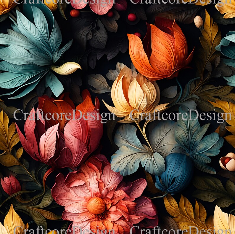 3 X Fall Leaf Floral Seamless File | Fall Leaves Flowers Digital Paper ...