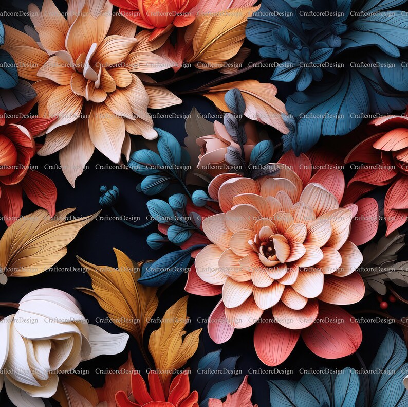 3 X Fall Leaf Floral Seamless File | Fall Leaves Flowers Digital Paper ...